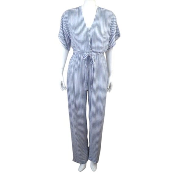Elan | Pants & Jumpsuits | Elan Open Back Cover Up Jumpsuit Blue White ...